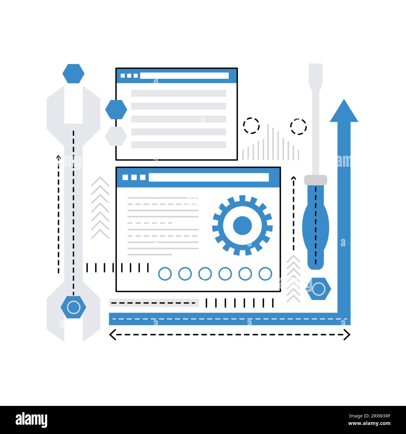 Web technical support. Online tech assistance, seo optimization graphic icon illustration Stock ...