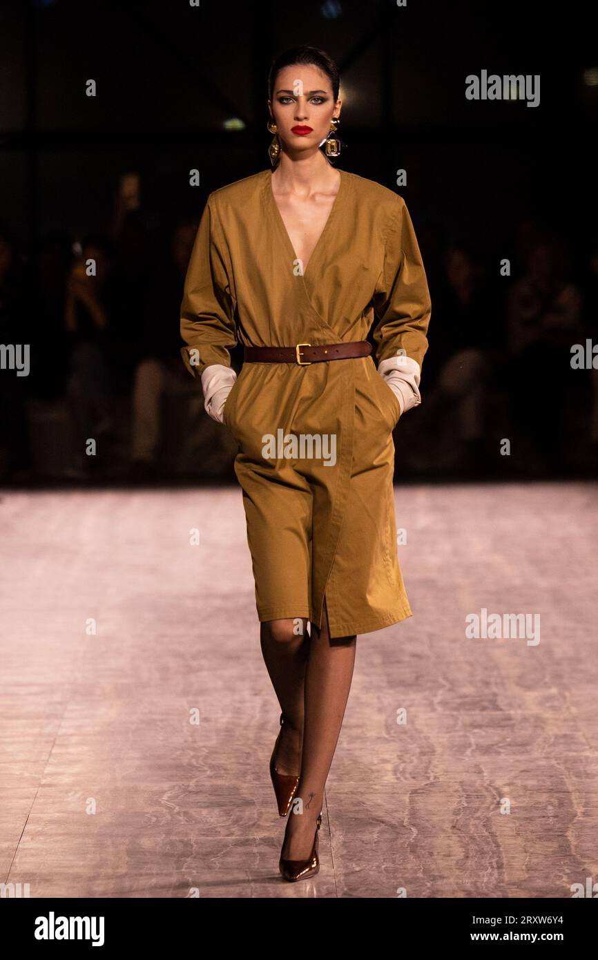A model wears a creation for the Yves Saint Laurent Spring/Summer 2024 ...