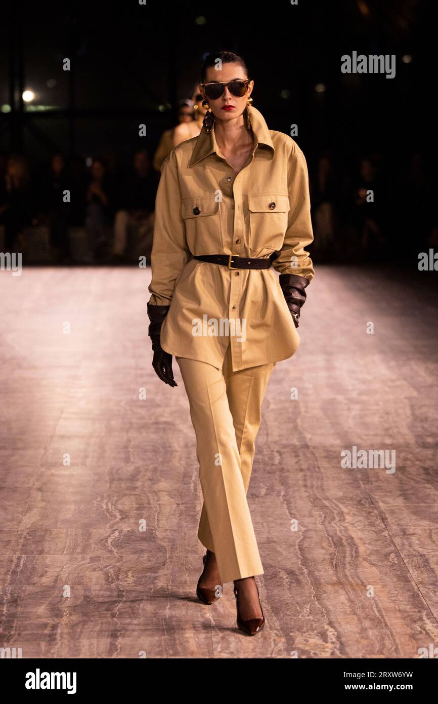 A model wears a creation for the Yves Saint Laurent Spring/Summer 2024 ...