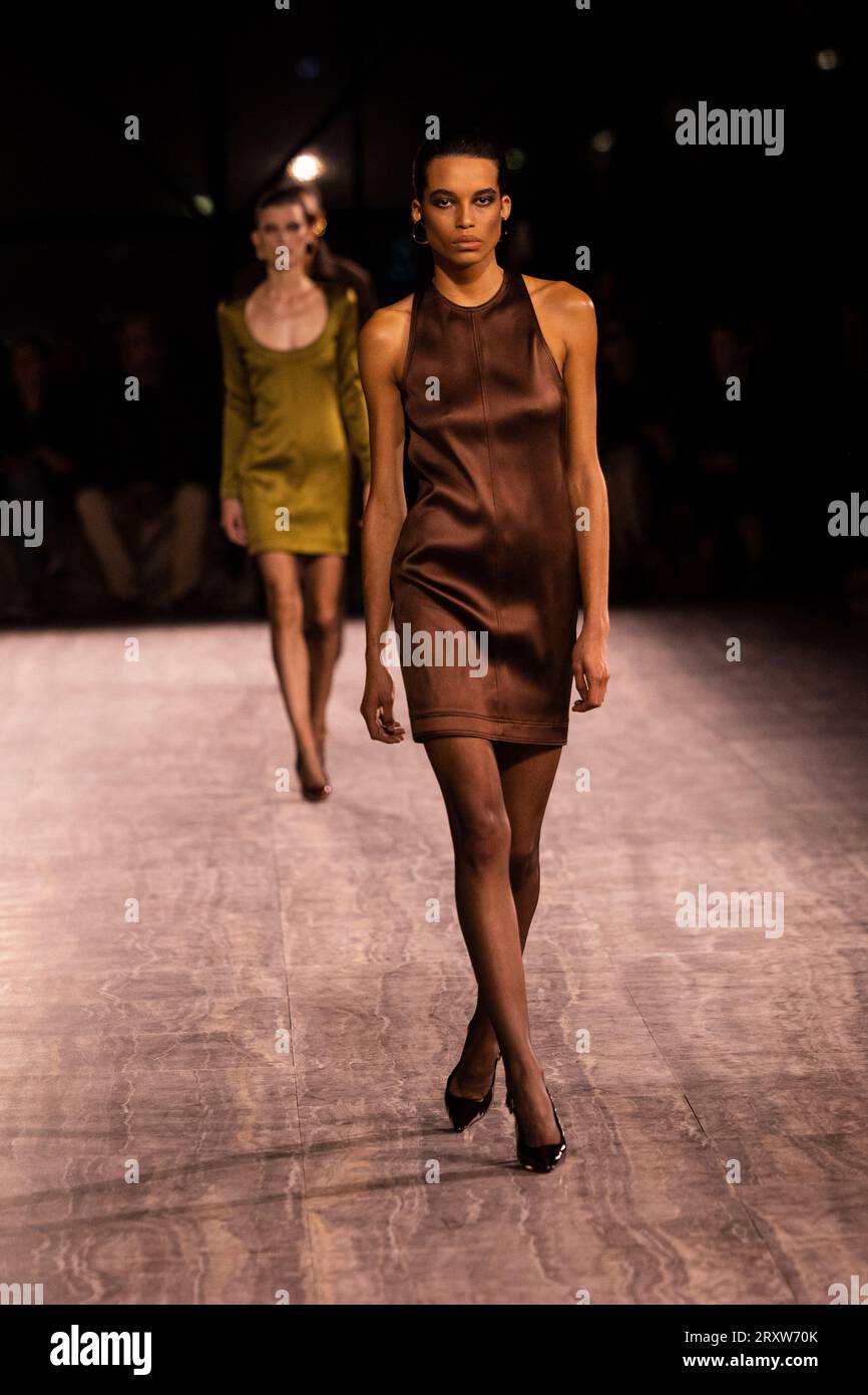 A model wears a creation for the Yves Saint Laurent Spring/Summer 2024 ...