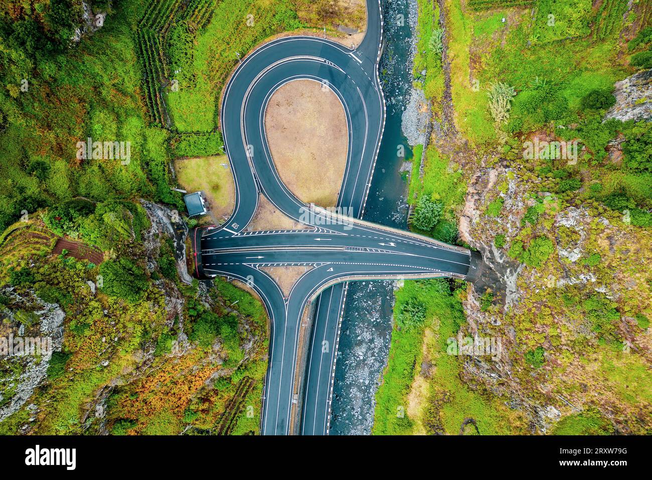 Beautiful bird's eye view of the exit of an expressway located between ...