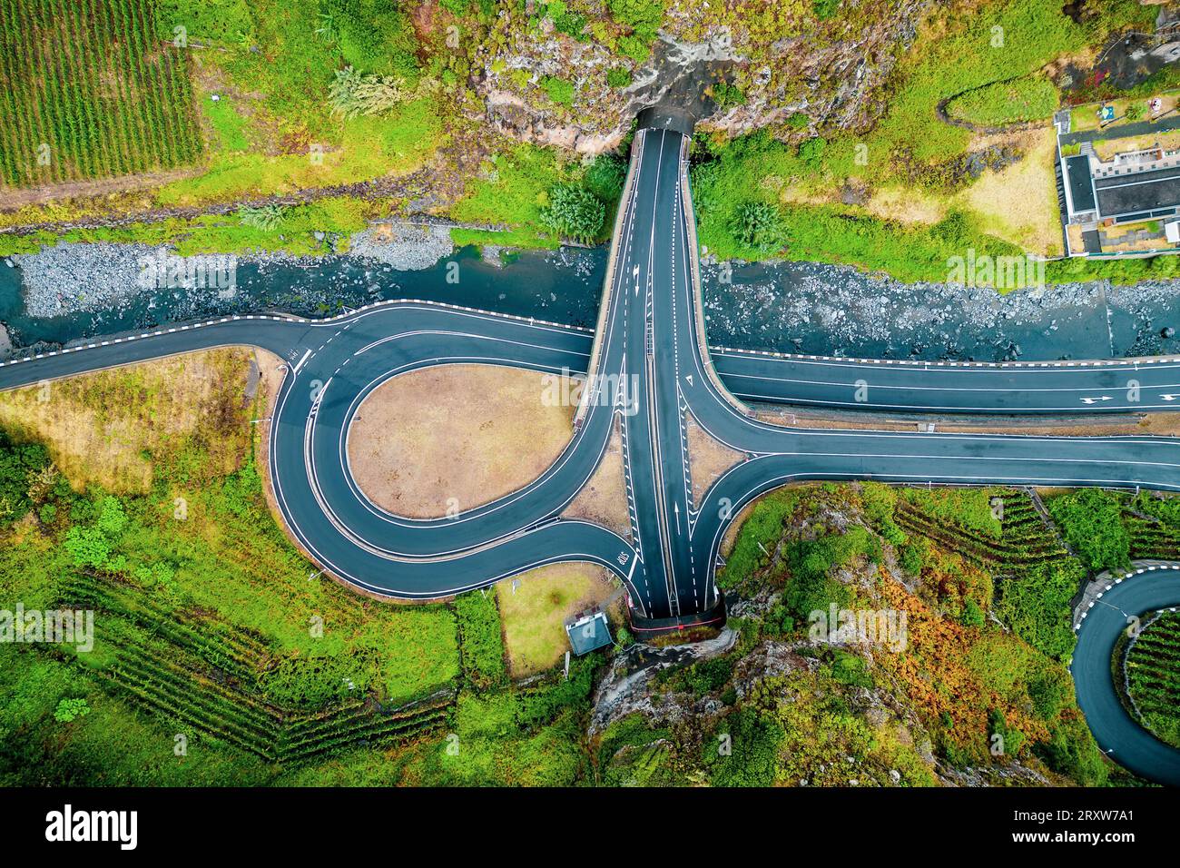 Beautiful bird's eye view of the exit of an expressway located between ...