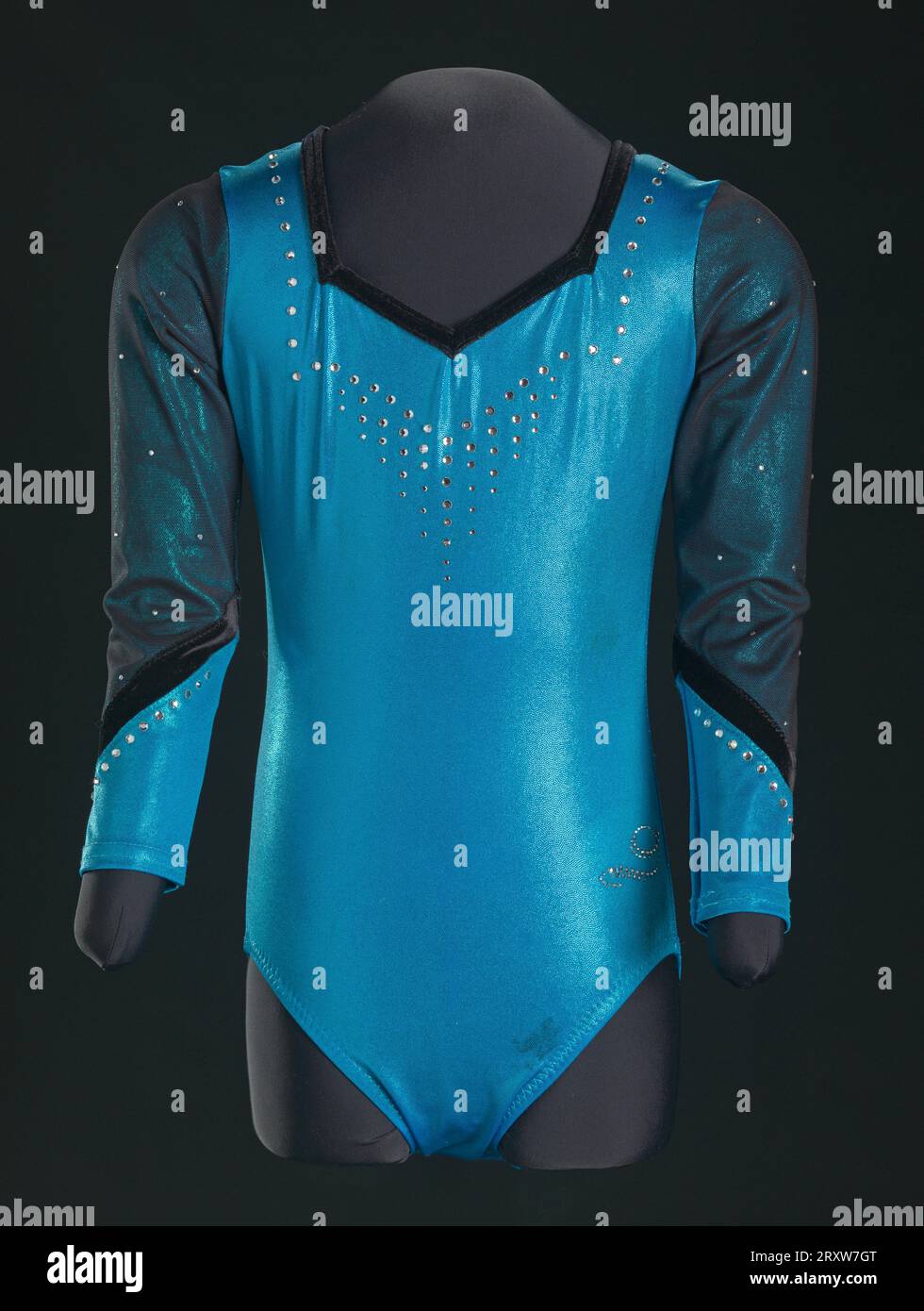 Blue and black long-sleeve leotard. The body of the leaotard is blue ...