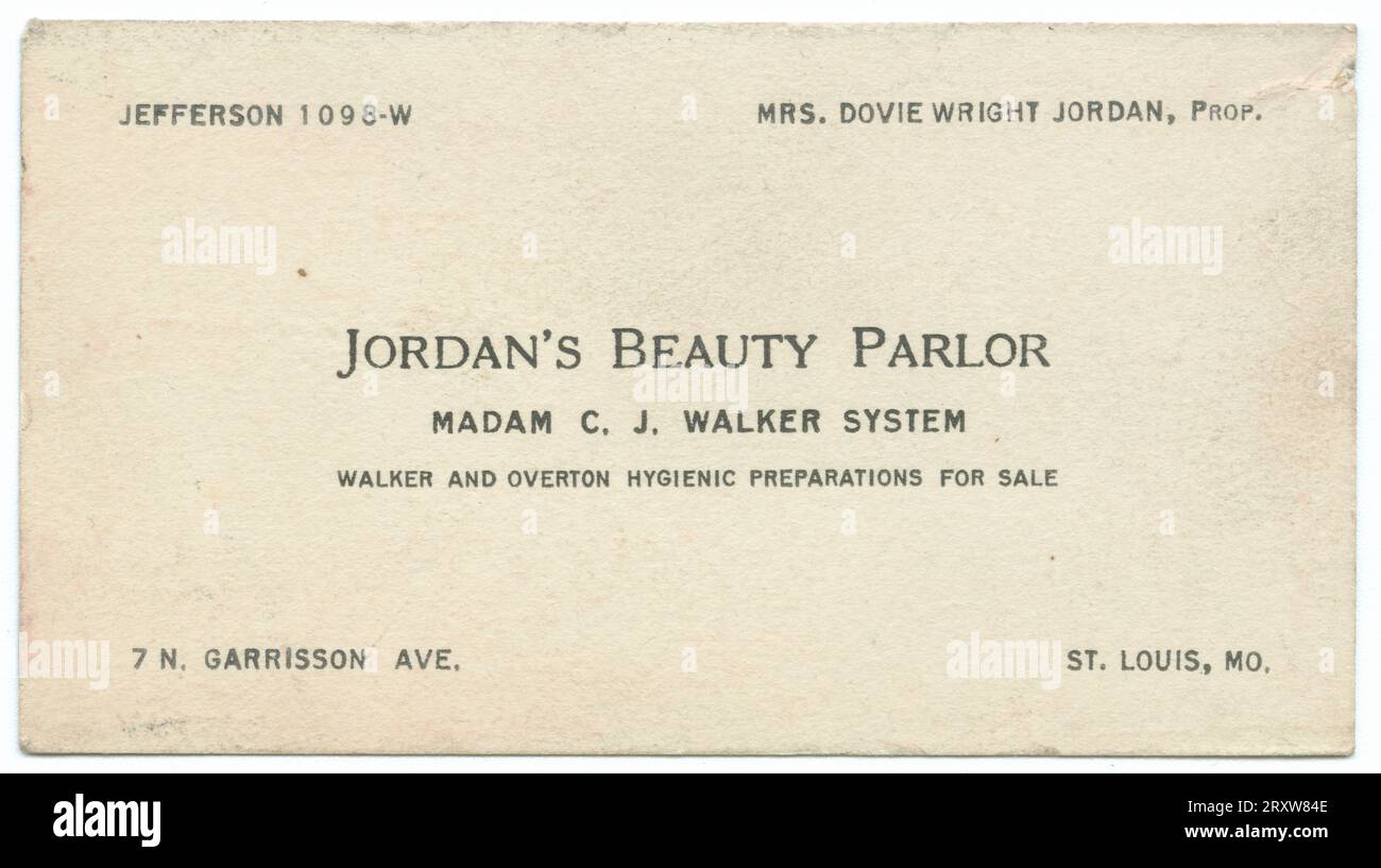 Business card for Jordan's Beauty Parlor of St. Louis, MO. The ...