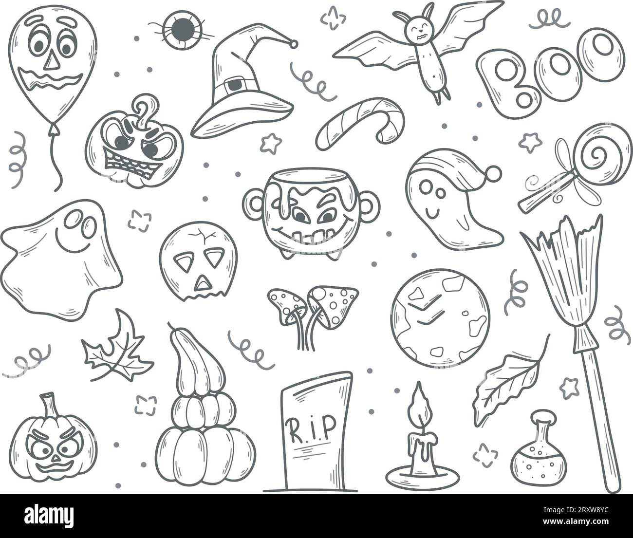 Hand drawn doodle halloween bat Black and White Stock Photos & Images ...