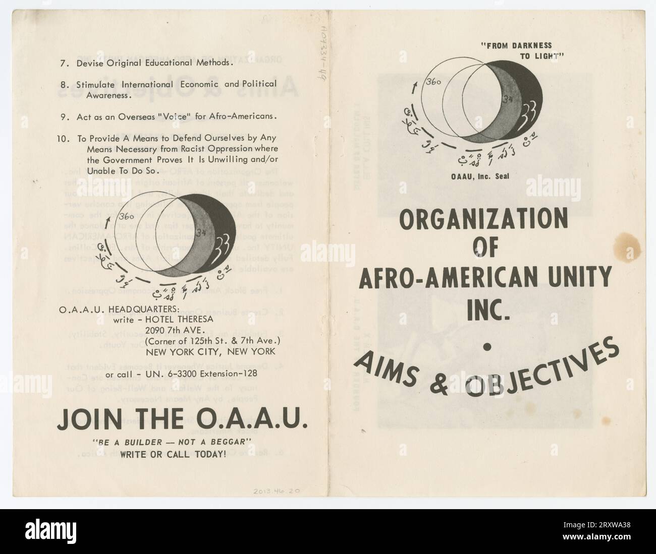 Organization of Afro-American Unity Inc. Aims & Objectives leaflet ...