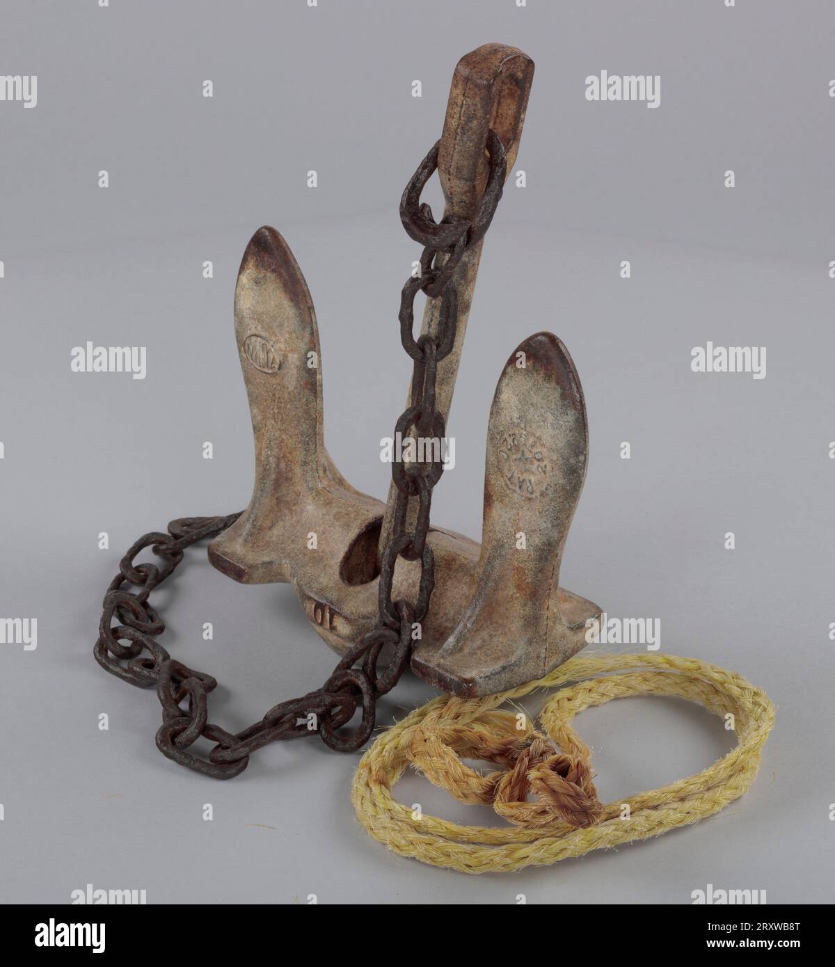 Ten pound anchor with chain and rope used by oysterman Ira Wright ca ...