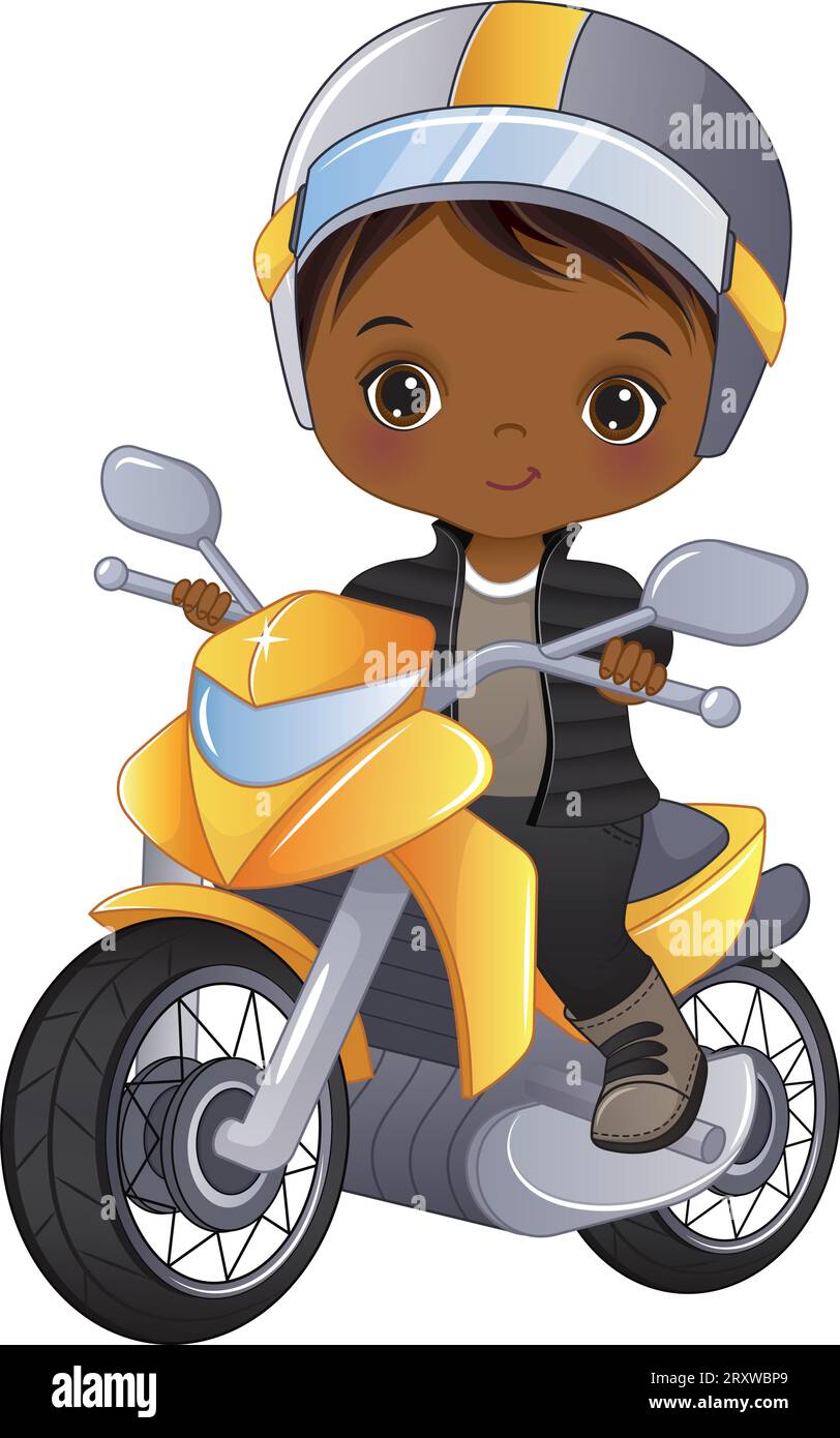 Vector Cartoon Black Boy Driving Motorbike Stock Vector Image & Art - Alamy