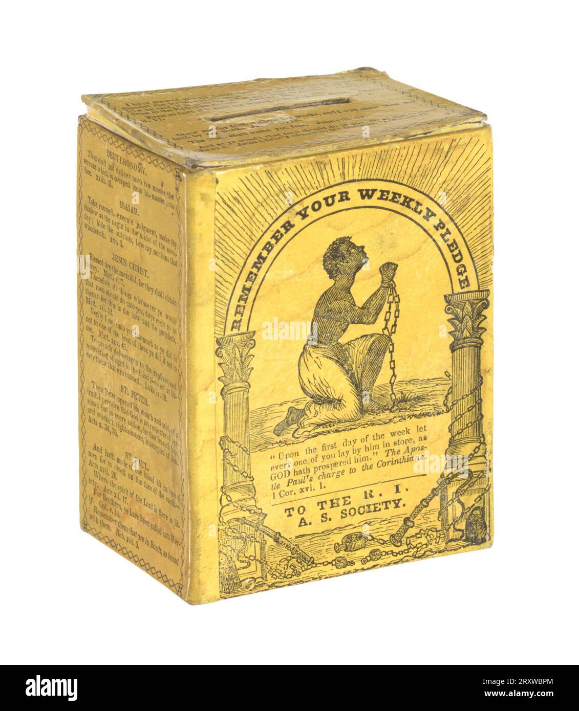 Cardboard coin collection box produced by the Rhode Island Anti-Slavery ...