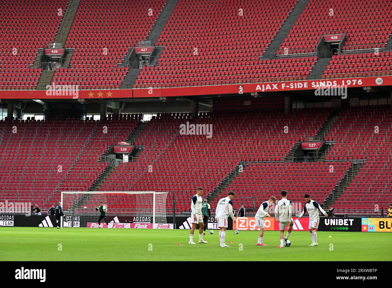 AMSTERDAM - Ajax players during the warm-up in an empty Arena prior to ...