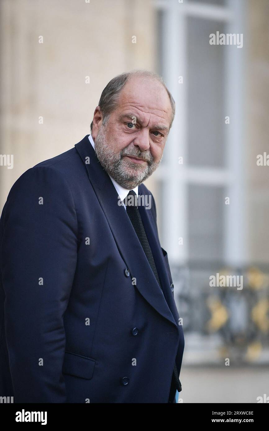 Justice Minister Eric Dupond-Moretti exits the Elysee Palace at the end ...