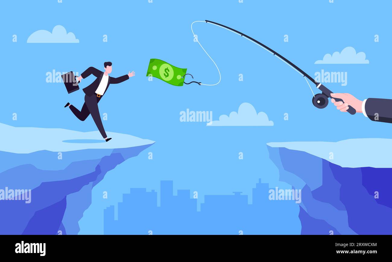 Fishing money chase business concept with businessman running after ...