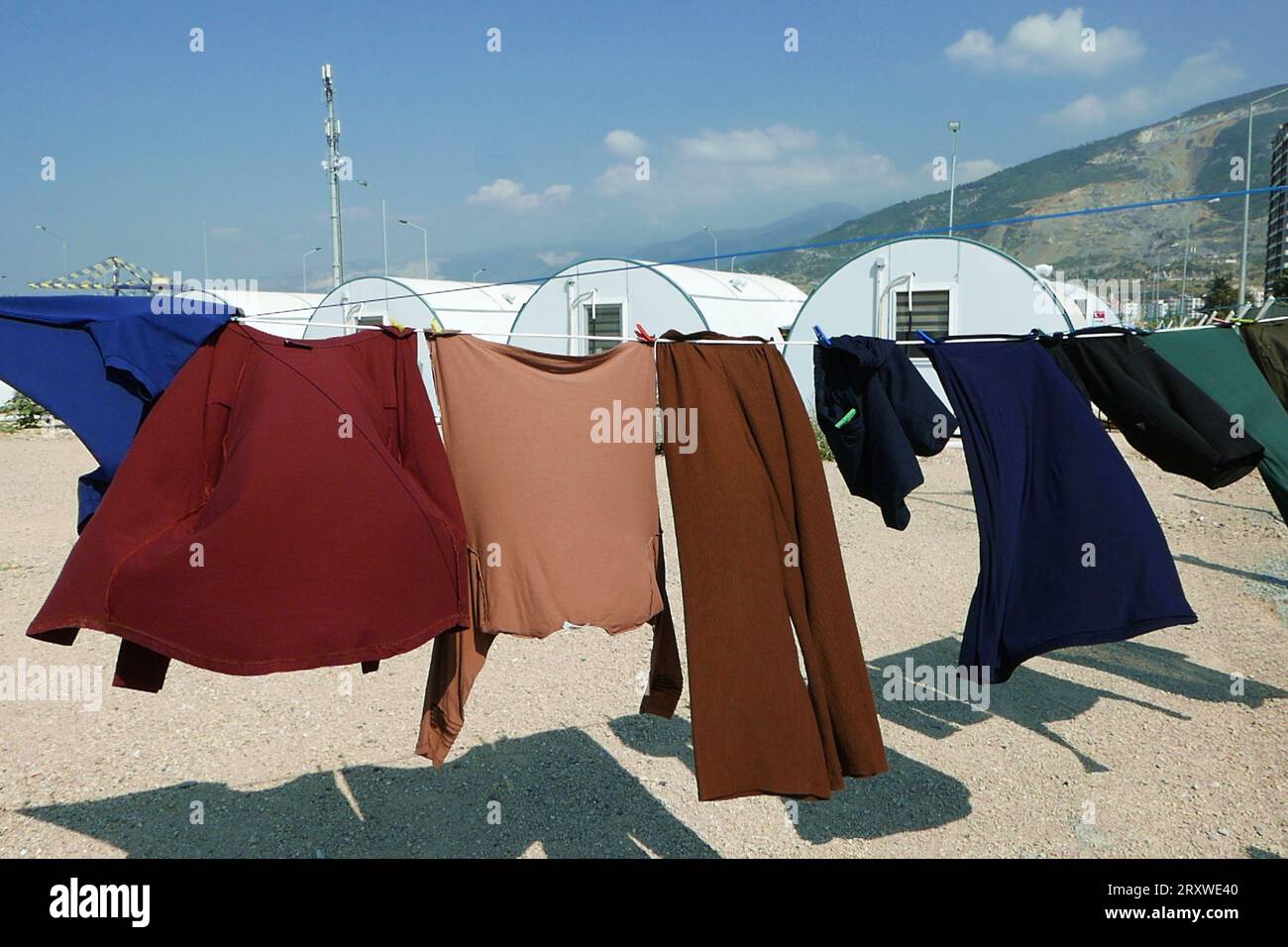 A shot of a temporary settlement for Syrian refugees displaced by ...