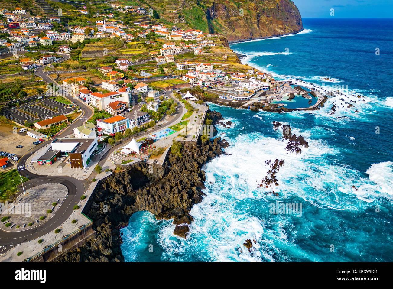 Scenic, beautiful bird's eye view of the coastal promenade and ...