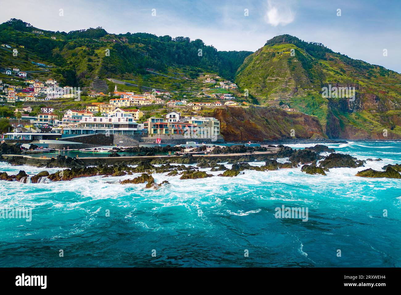 Scenic, beautiful bird's eye view of the coastal promenade and ...