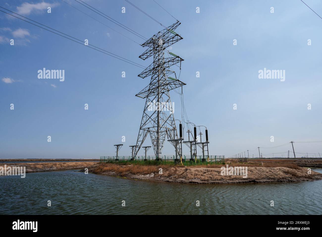 The electric tower in the field is in the North China Plain Stock Photo ...