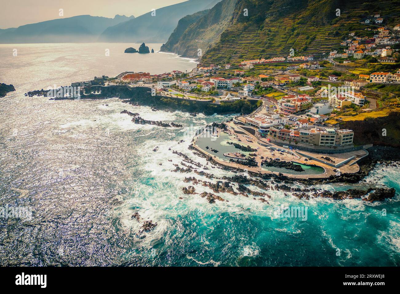 Scenic, beautiful bird's eye view of the coastal promenade and ...