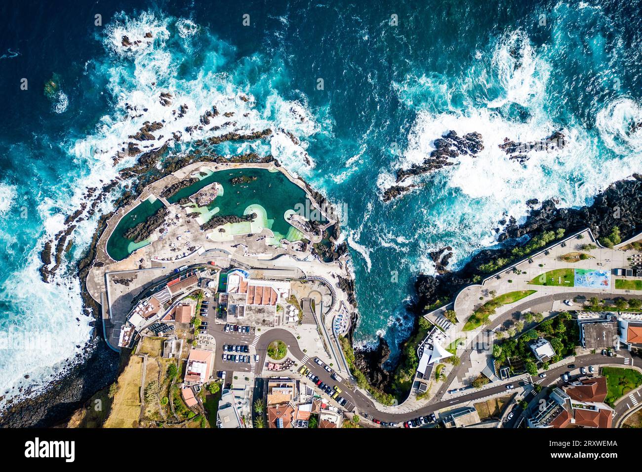 Scenic, beautiful bird's eye view of the coastal promenade and ...