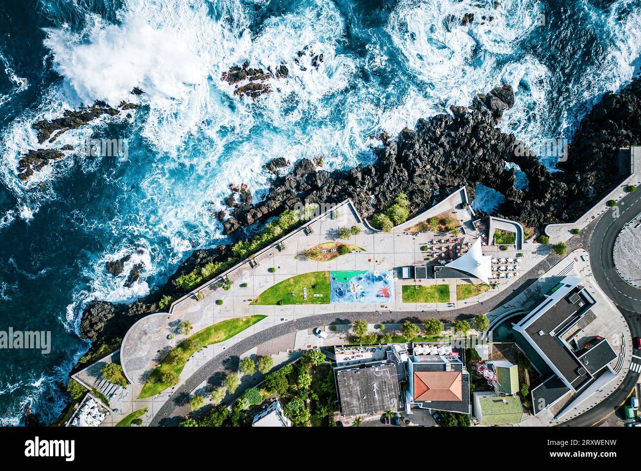 Scenic, beautiful bird's eye view of the coastal promenade and ...
