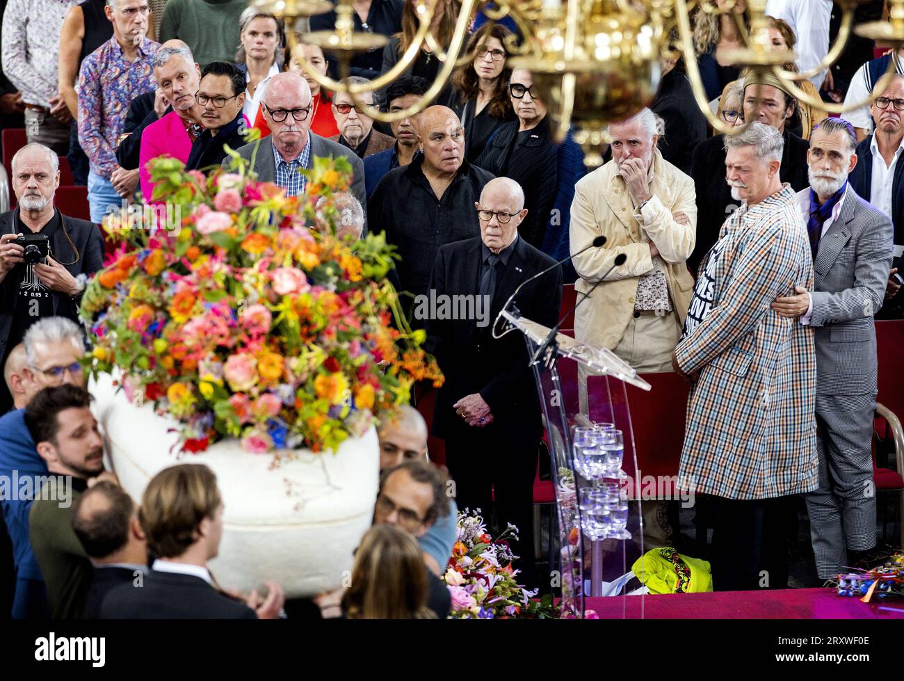 AMSTERDAM - Erwin Olaf's coffin is carried into the Westerkerk prior to ...