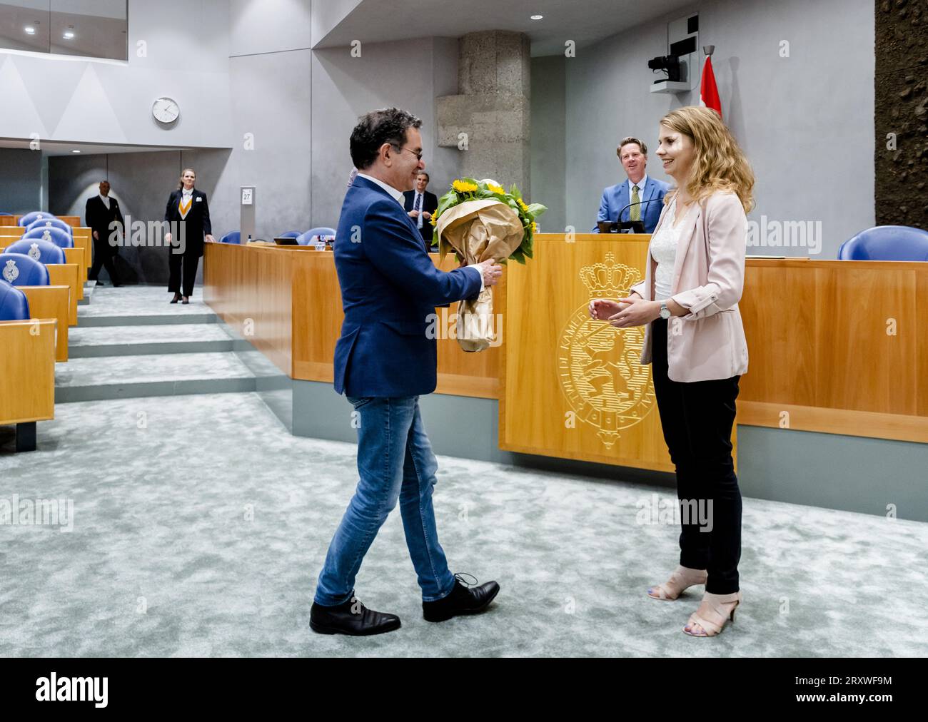 THE HAGUE - Eva Akerboom is congratulated by Frank Wassenberg after her ...