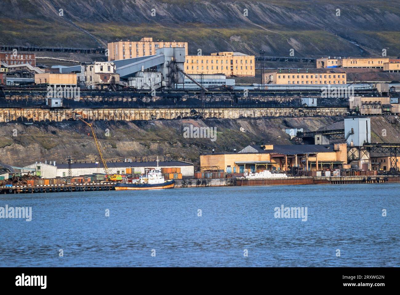 Barentsburg coal mine harbour in Svalbard Stock Photo - Alamy