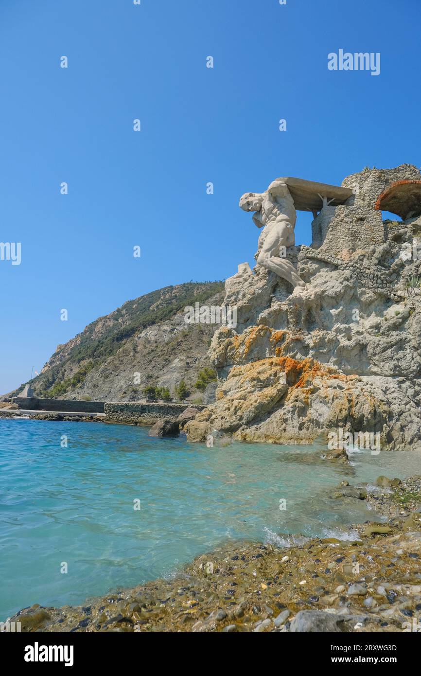 June 2023 Monterosso, Italy: statue of the Giant Il Gigante of Arrigo ...