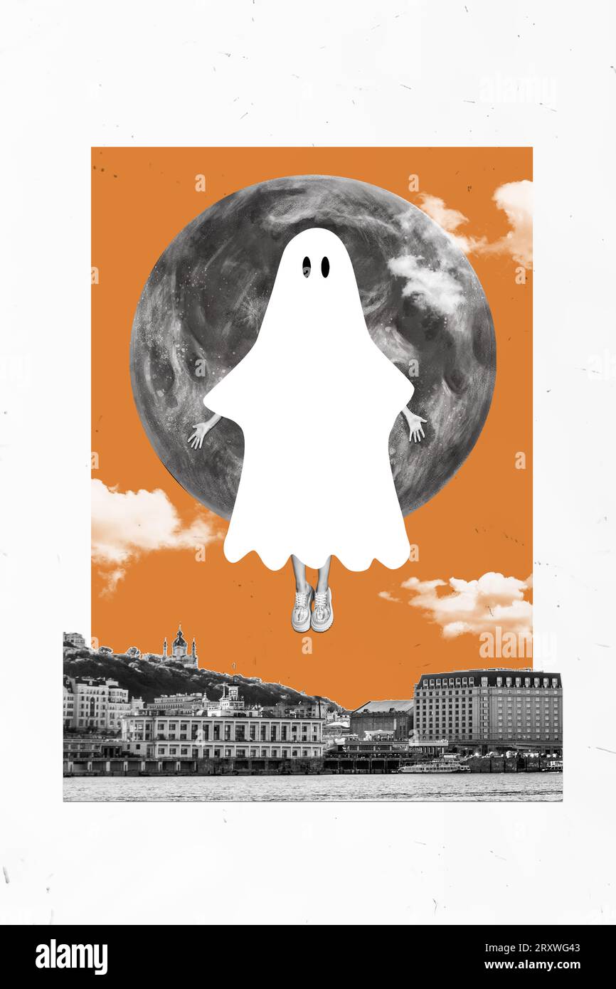 Vertical composite creative photo collage of human wear ghost costume ...