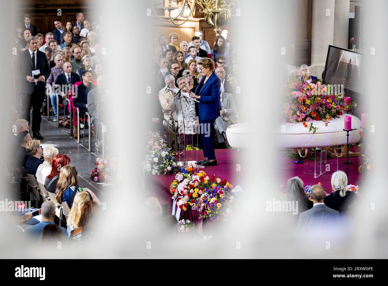 AMSTERDAM - Janine van den Ende gives a speech during the funeral ...