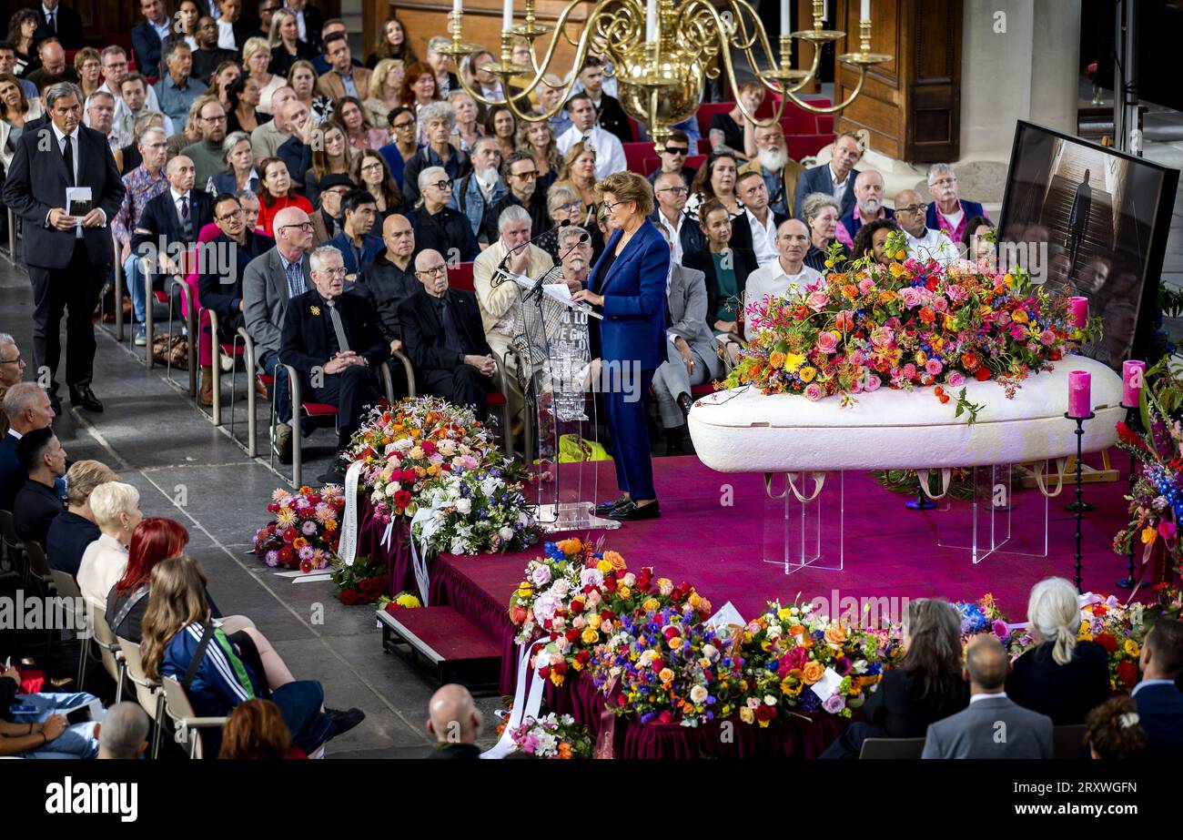 AMSTERDAM - Janine van den Ende gives a speech during the funeral ...
