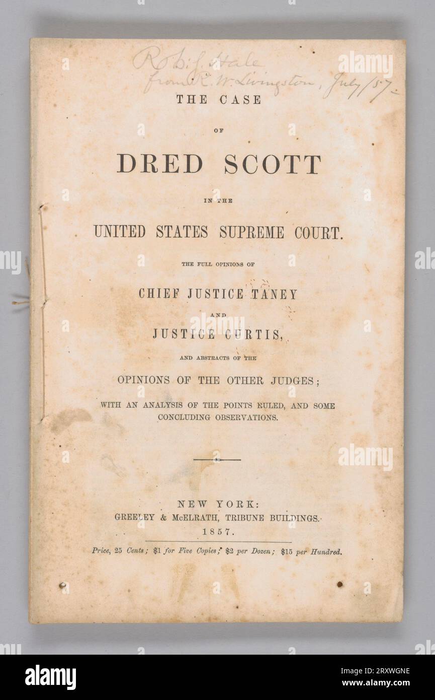 The Case of Dred Scott in the United States Supreme Court 1857 Stock ...