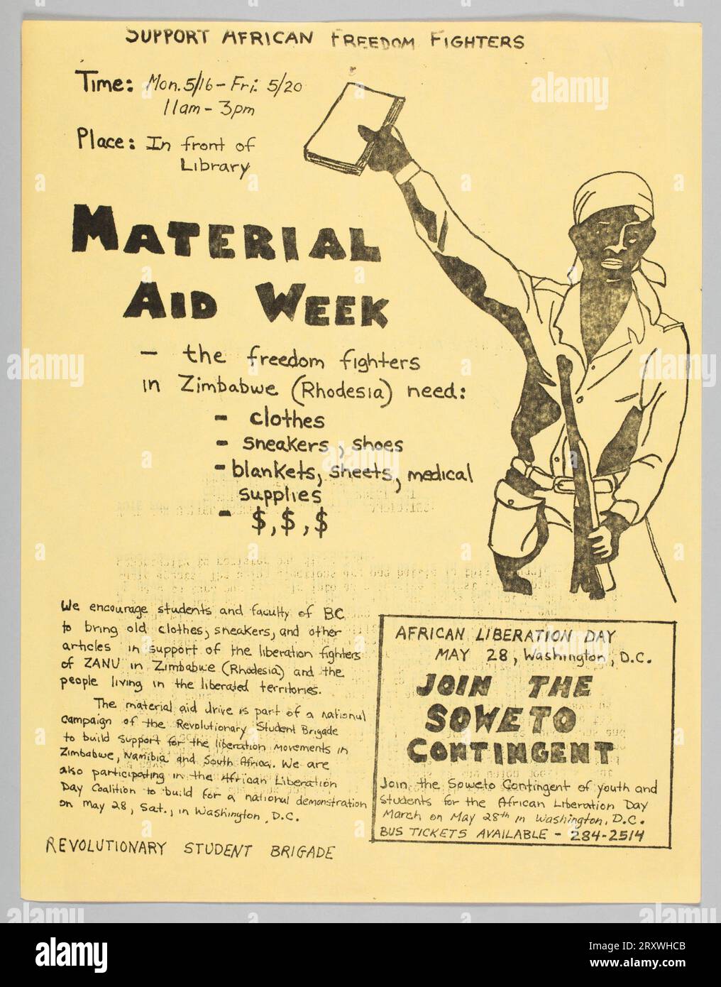 Flyer advertising a donation drive to support African Freedom Fighters ...