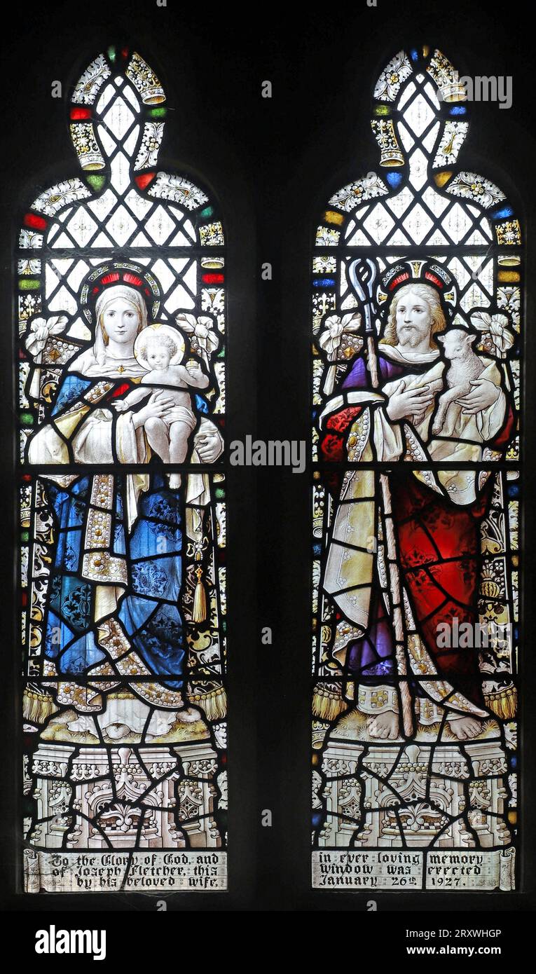 Stained glass window by Percy Bacon depicting The Virgin and Child, and ...