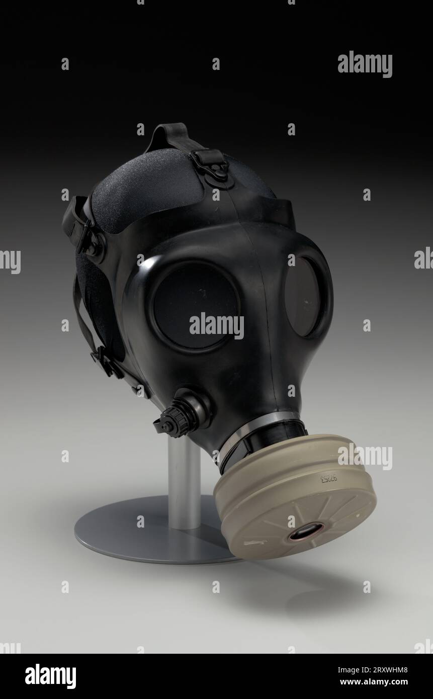 Gas mask with filter canister worn at demonstrations in Ferguson ...