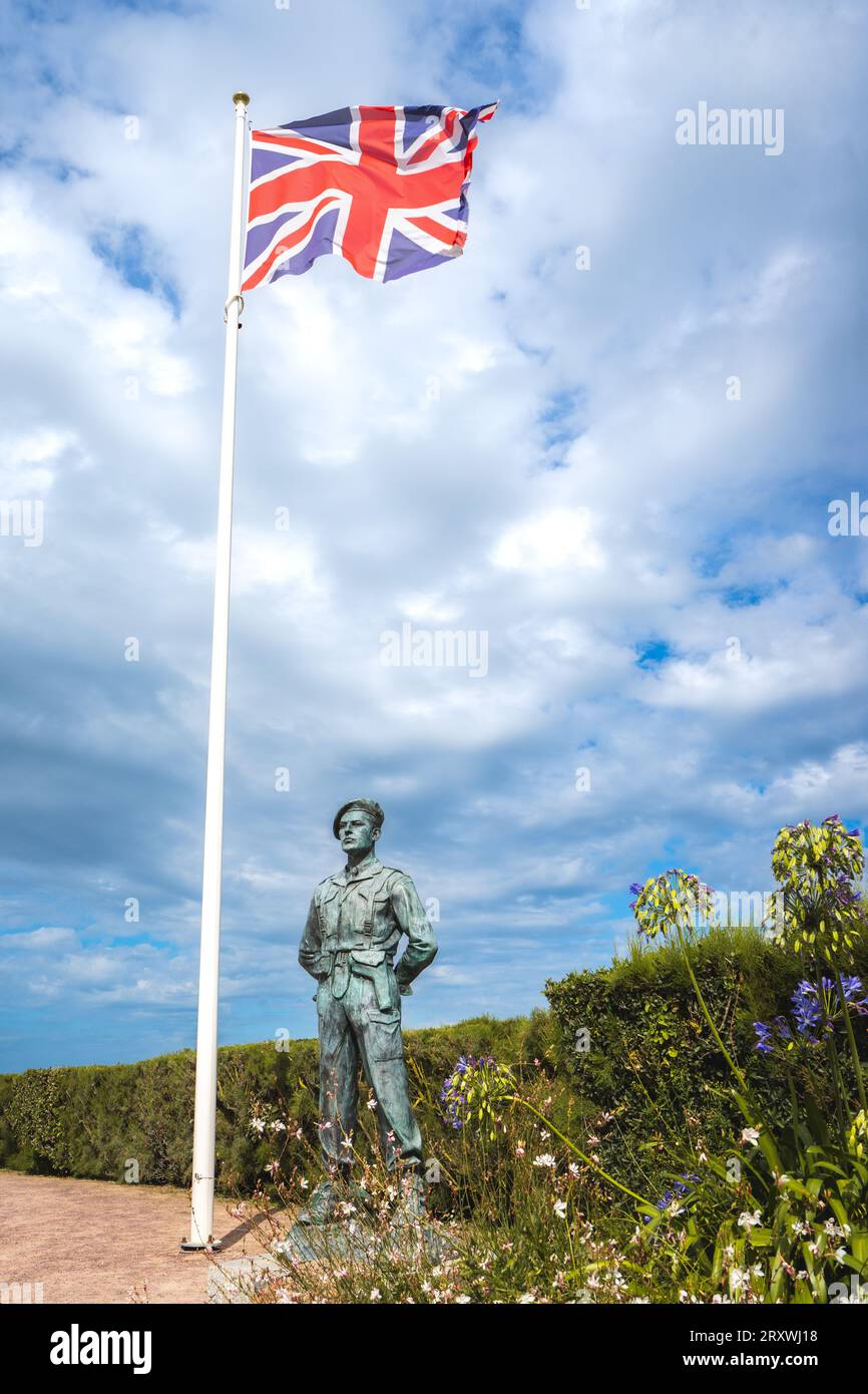 Statue and memorial for Lord Lovat at Sword beach, normandy, France ...