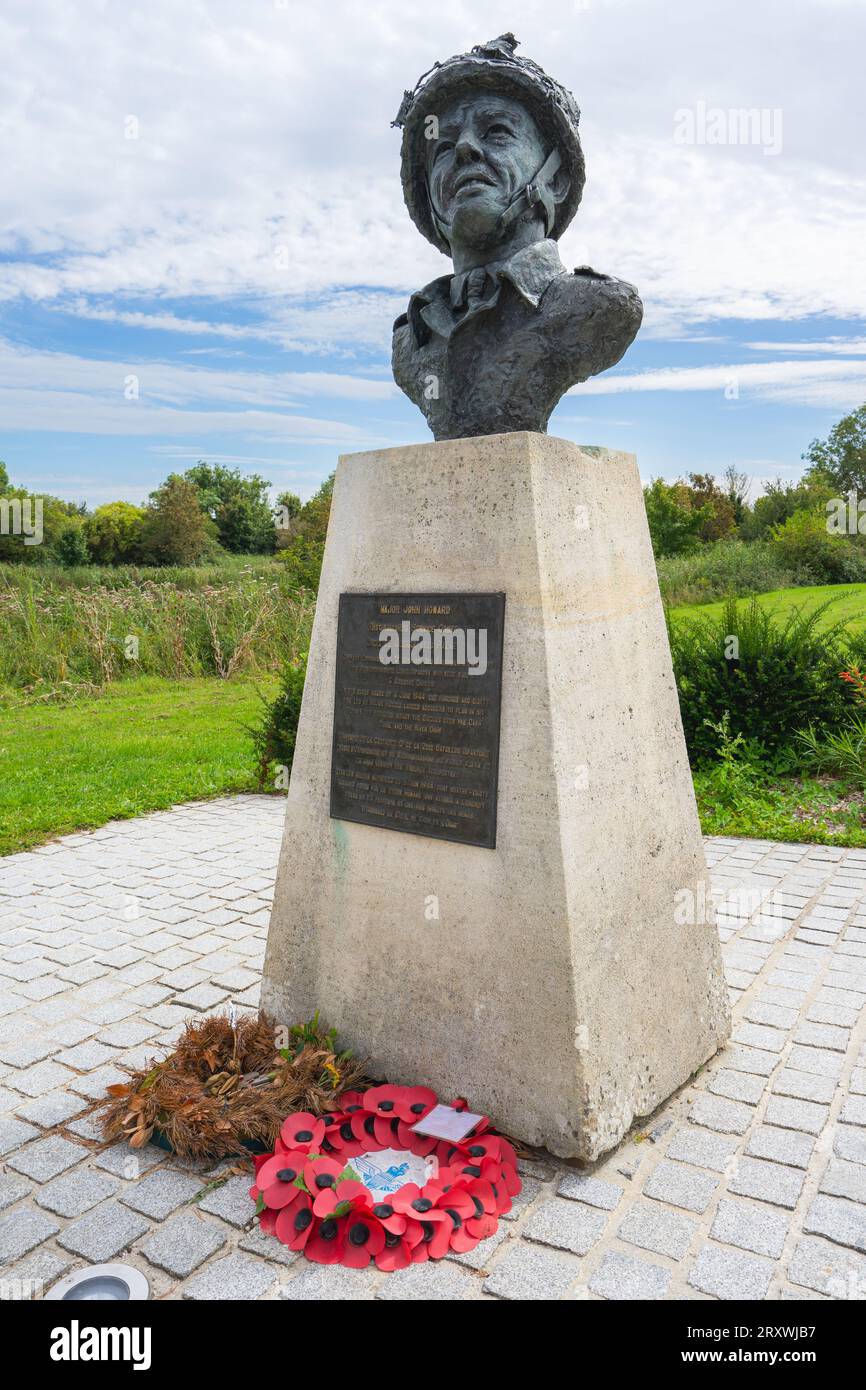 Statue and memorial for Major John Howard, close to the Pegasus Bridge ...