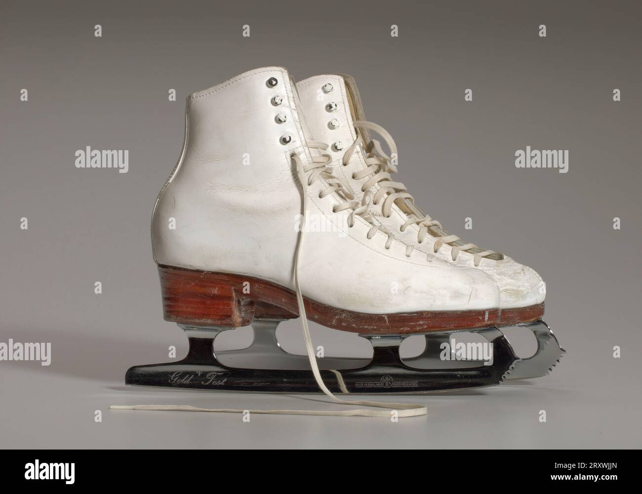 Pair of white figure skates worn by Debi Thomas 1980s Stock Photo - Alamy