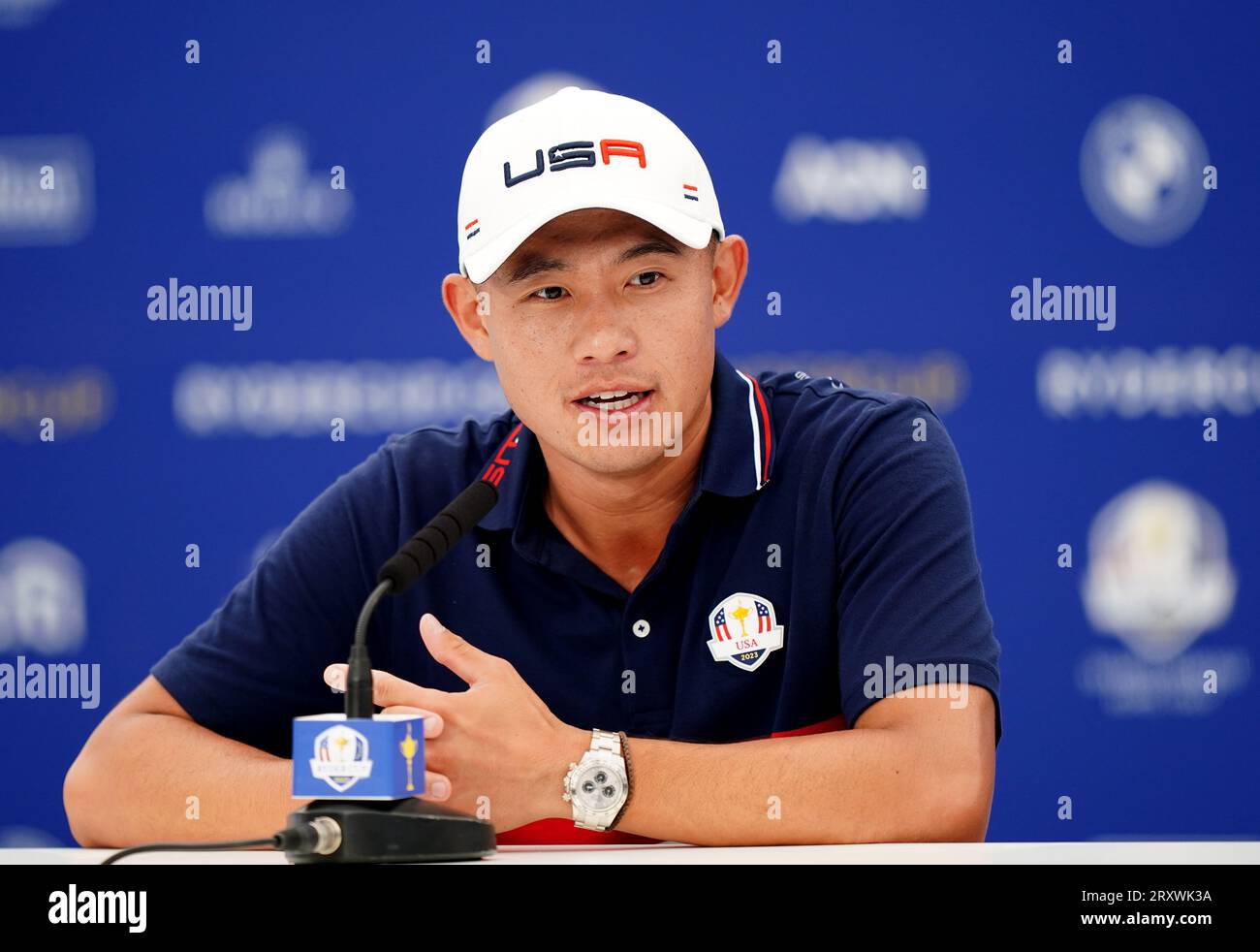 USA's Collin Morikawa during a press conference at the Marco Simone ...