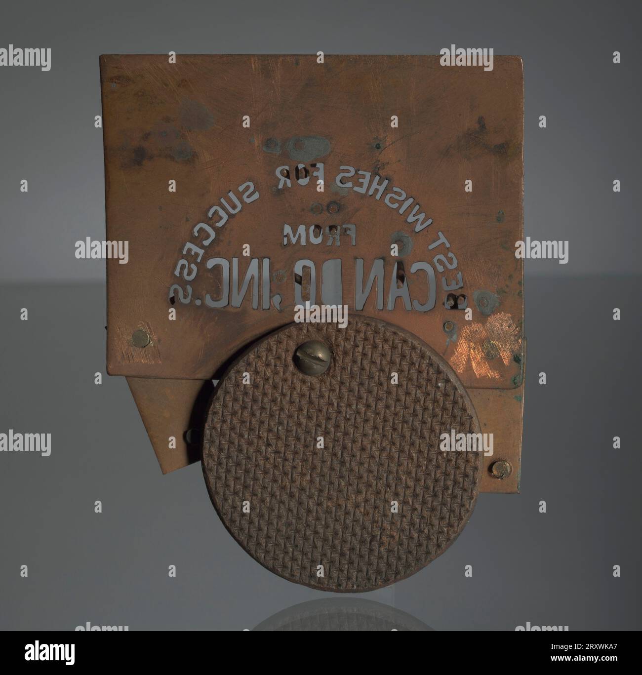 This copper stencil plate reading "BEST WISHES FOR SUCCESS / FROM / CAN ...