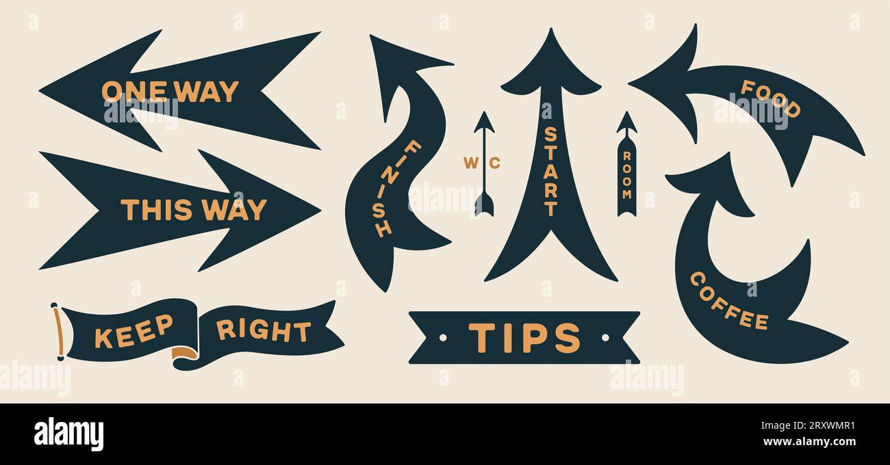 Arrow set. Collection vintage sign, arrow, symbol and graphic element ...