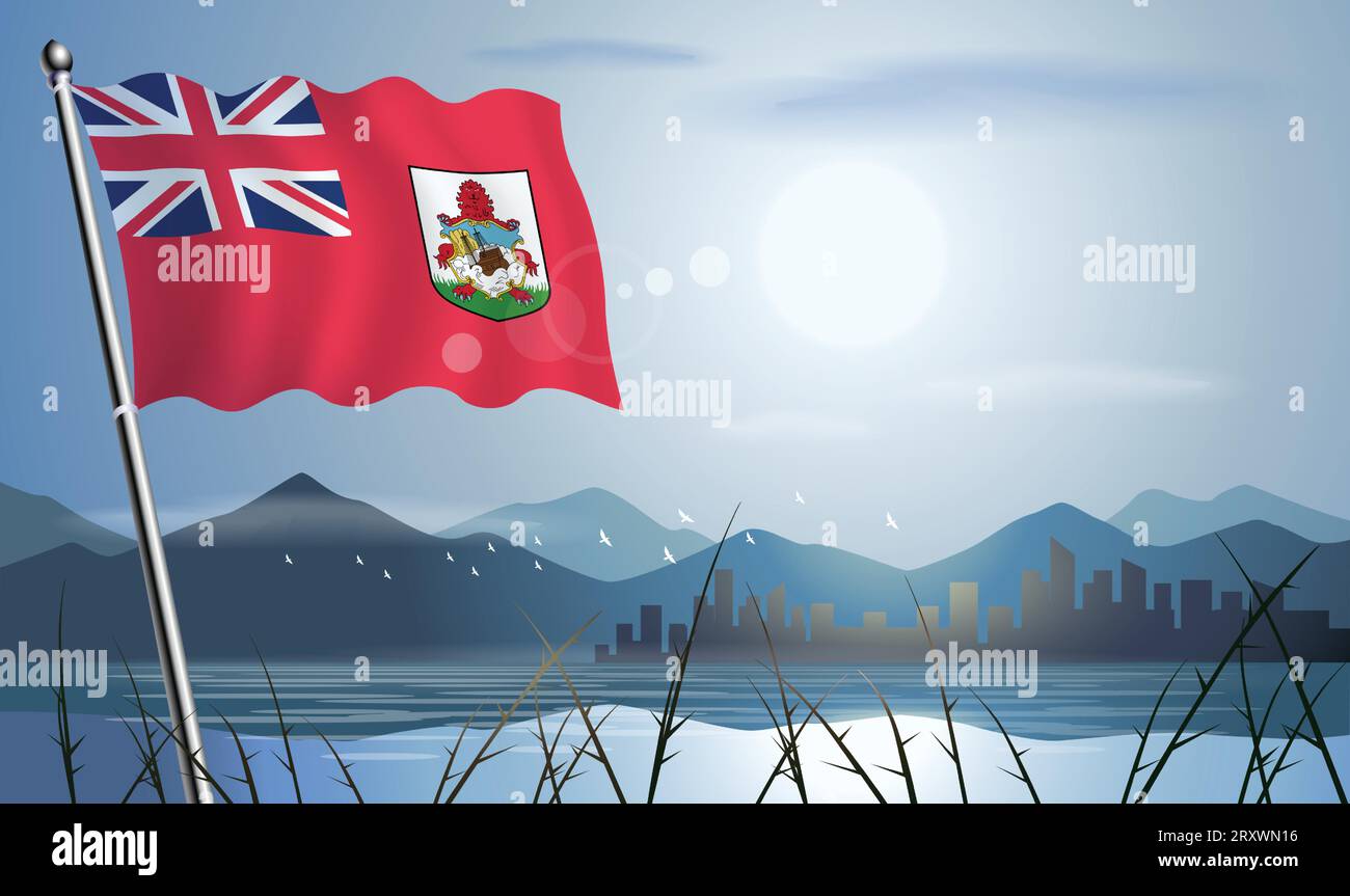 Bermuda flag with sun background of mountains and lakes Stock Vector ...