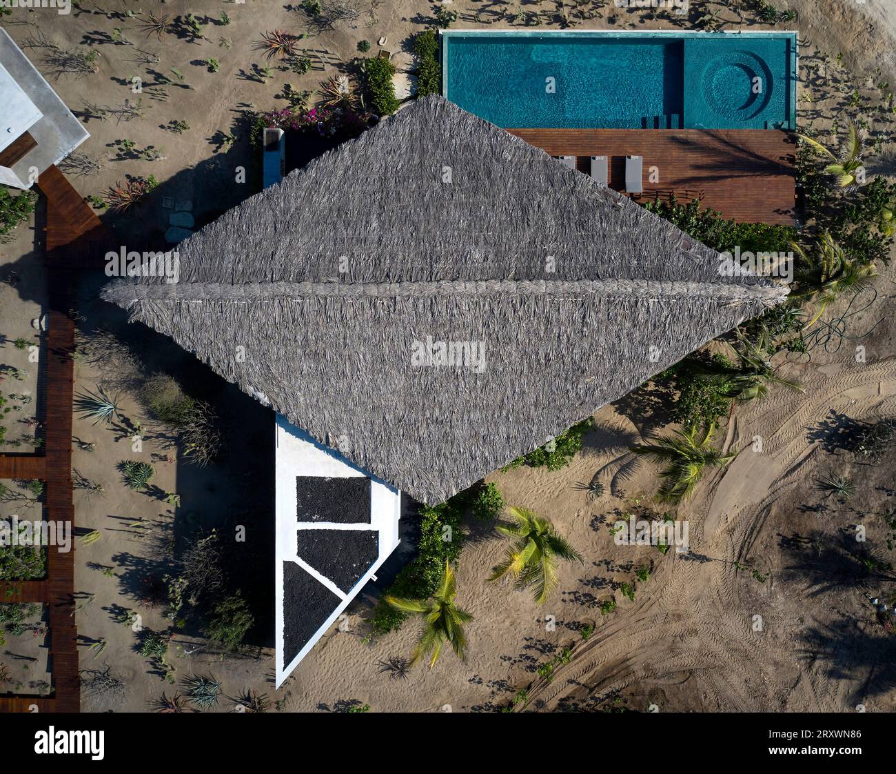 Bird's eye view of holiday home with pool. Casa Leria, Puerto Escindido ...
