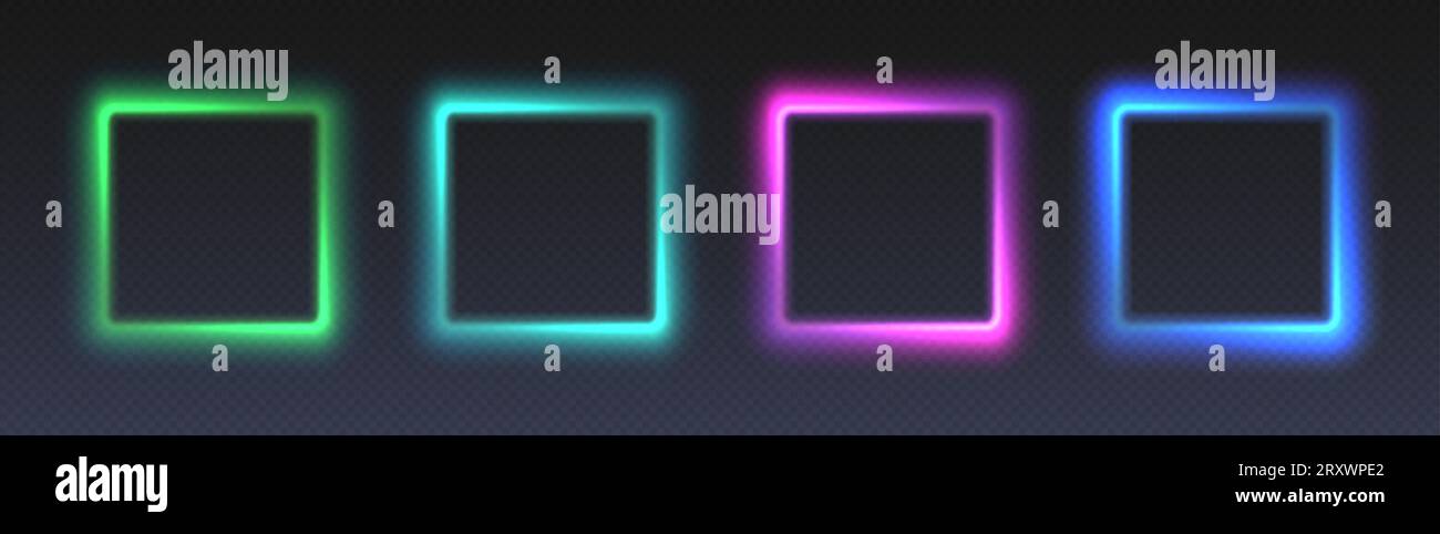 Neon glowing square frames, futuristic gradient colorful borders, modern vector decoration Stock ...