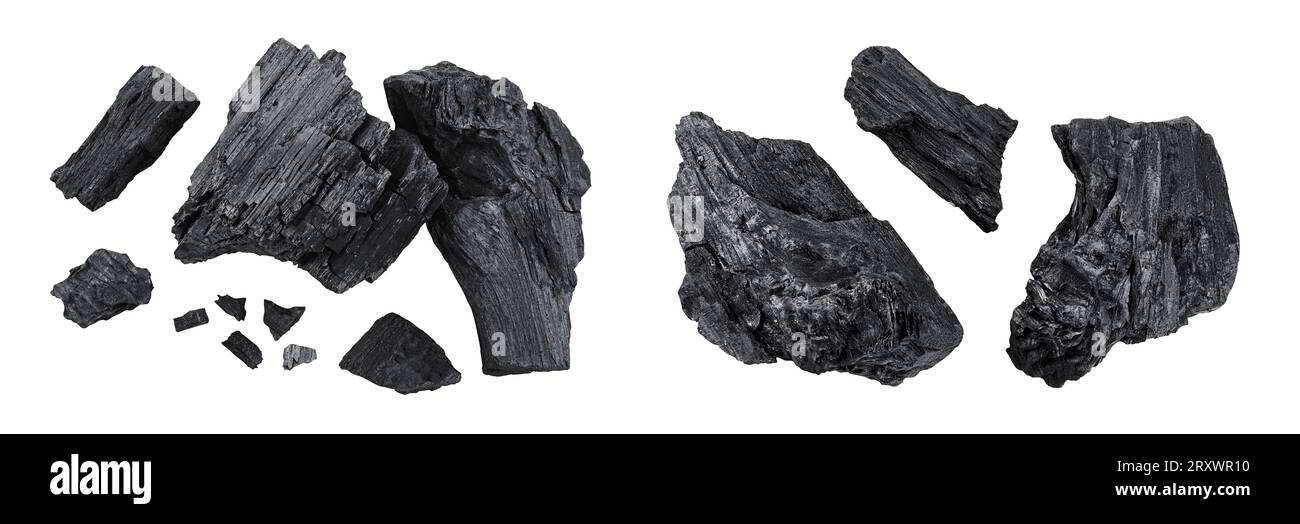 Natural wooden charcoal isolated on white background with full depth of ...