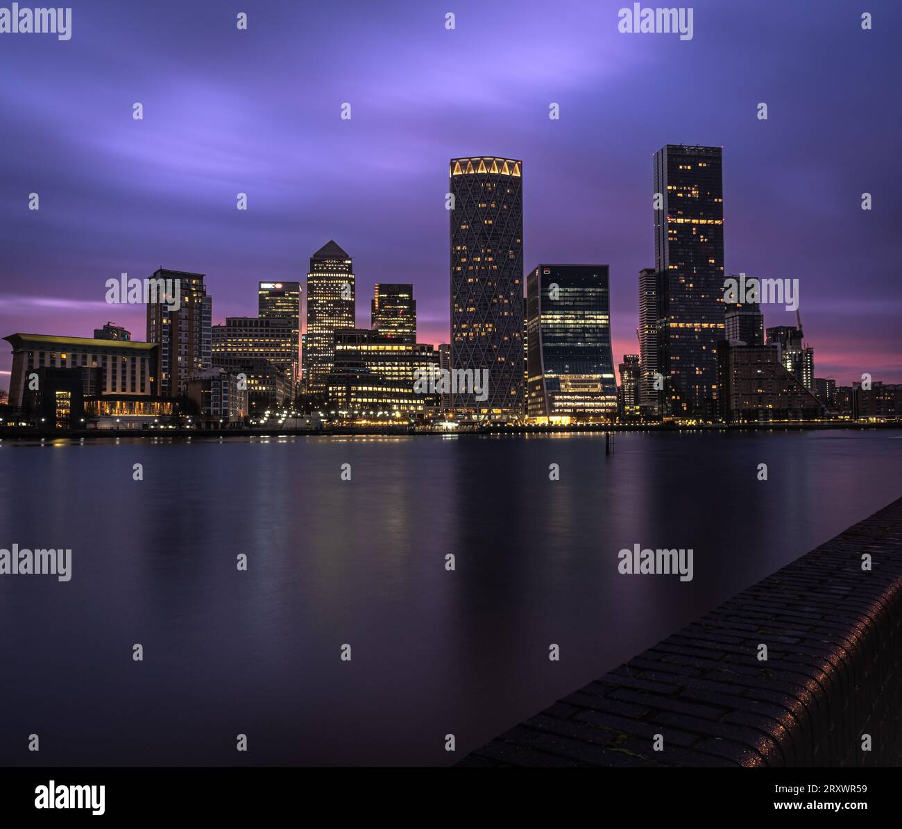 Metropolis - cityscape of London at blue hour - skyscrapers with office ...