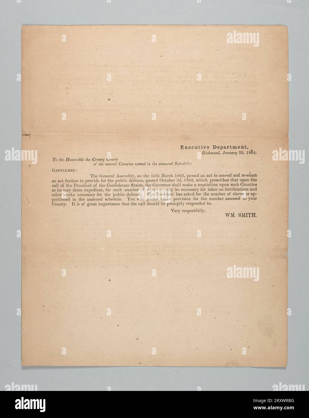 Circular letter requisitioning enslaved men for defence of the ...