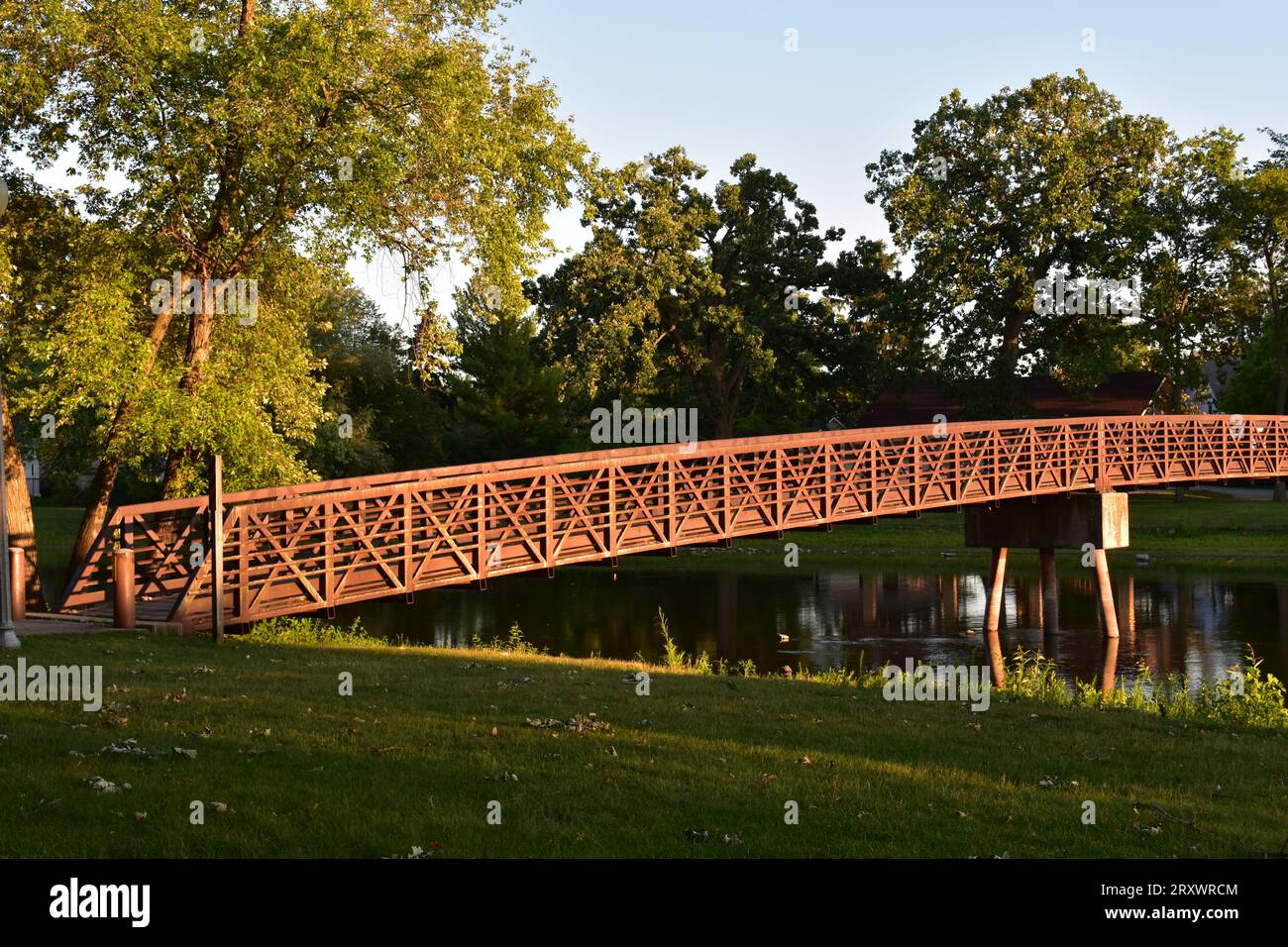 Metal Bridge across Fox River in Burlington, Wisconsin in Summertime ...