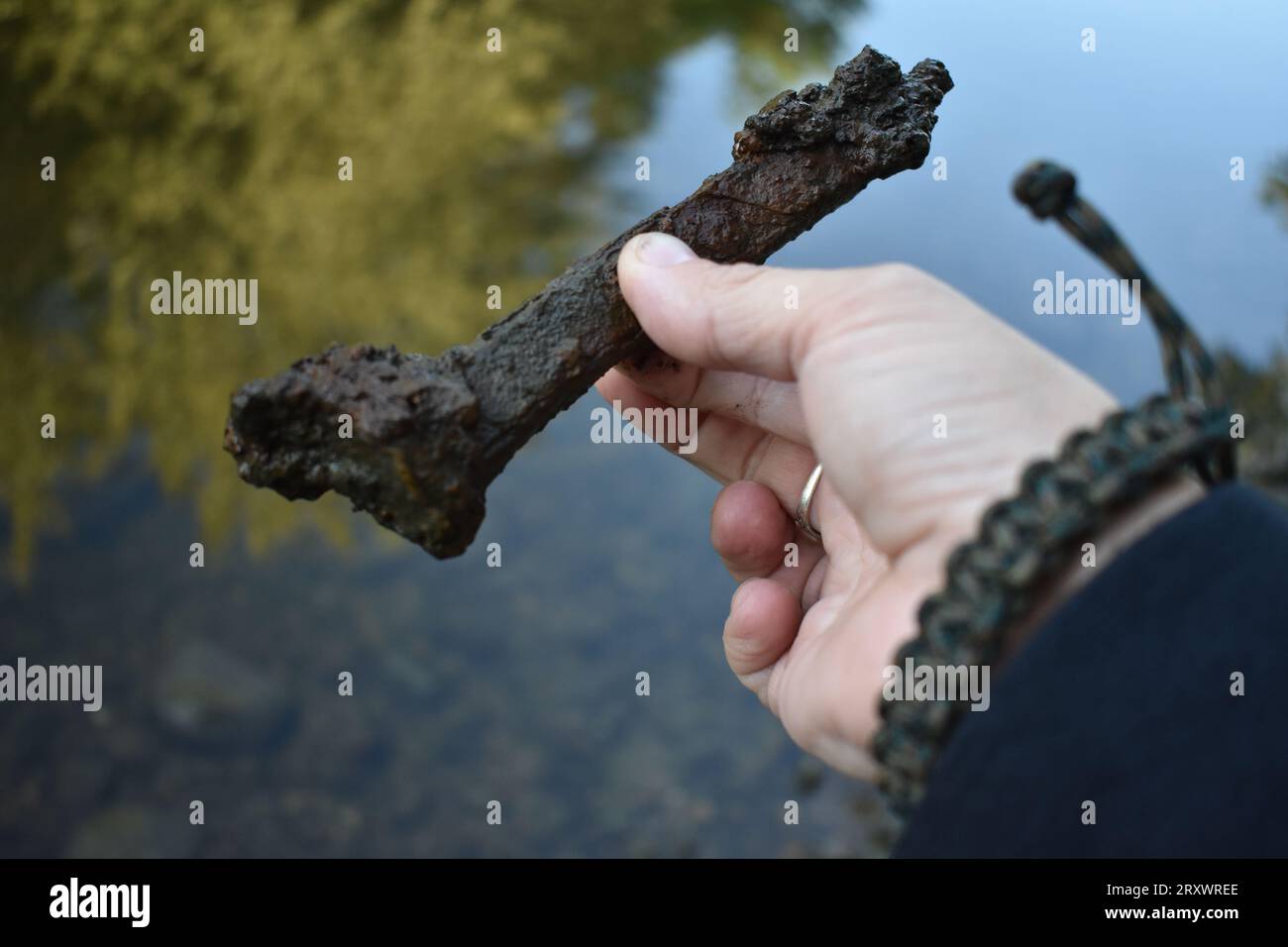 Fingers Holding Old Rusty and Crusty Railroad Tie by River Stock Photo ...