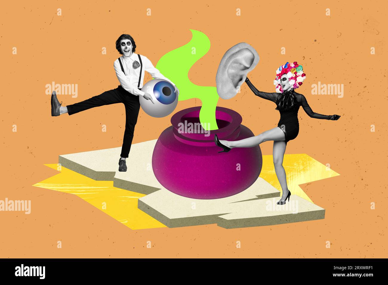 Creative graphics collage painting of funny latio demons preparing ...