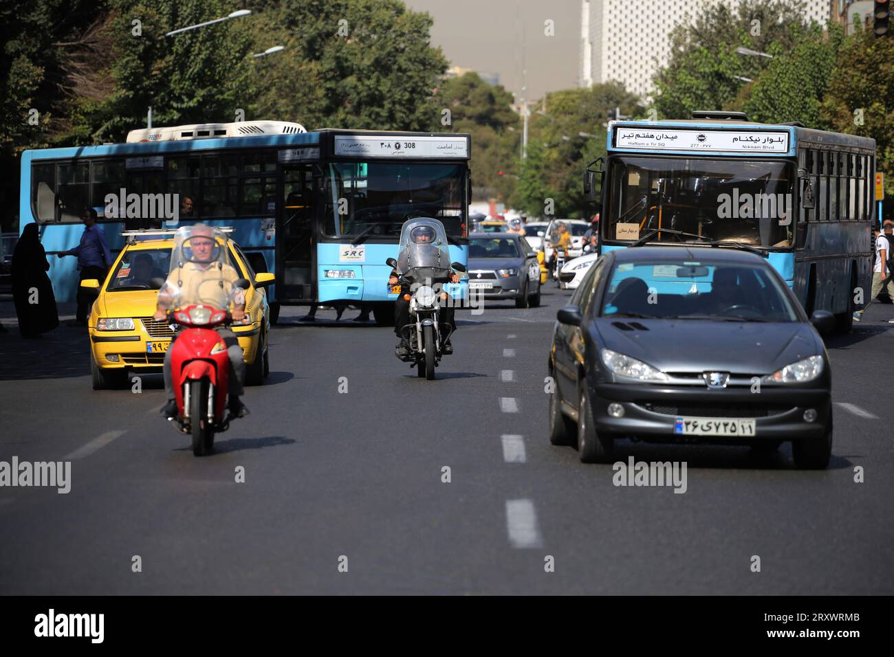 September 26, 2023, Tehran, Iran: Vehicles drive at Jomhouri Avenue in ...